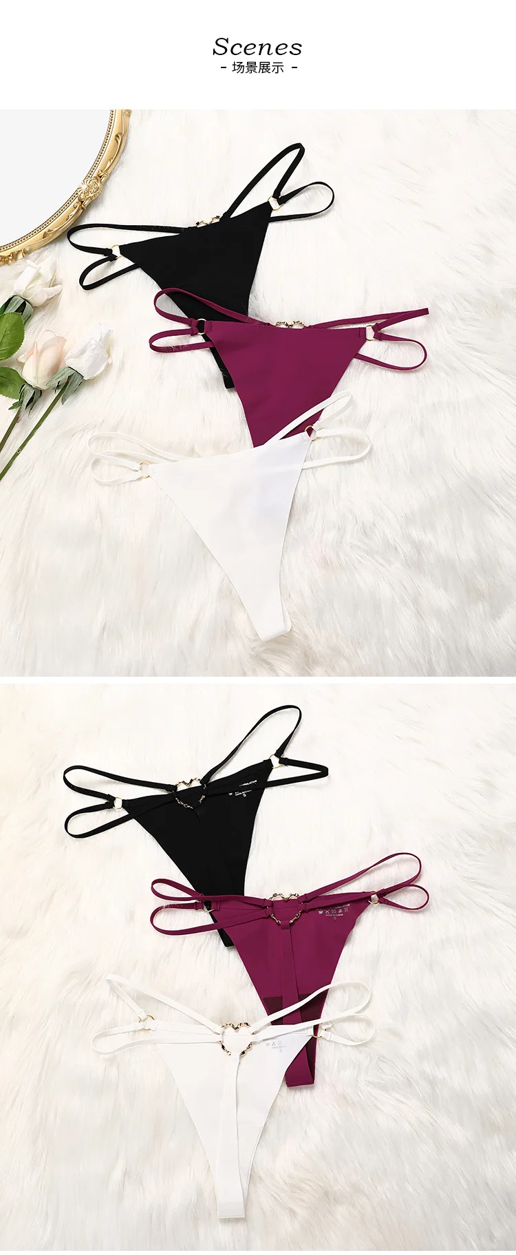 Hot Design Lingerie Double Belt Heart T-string Double Lining Thong ...