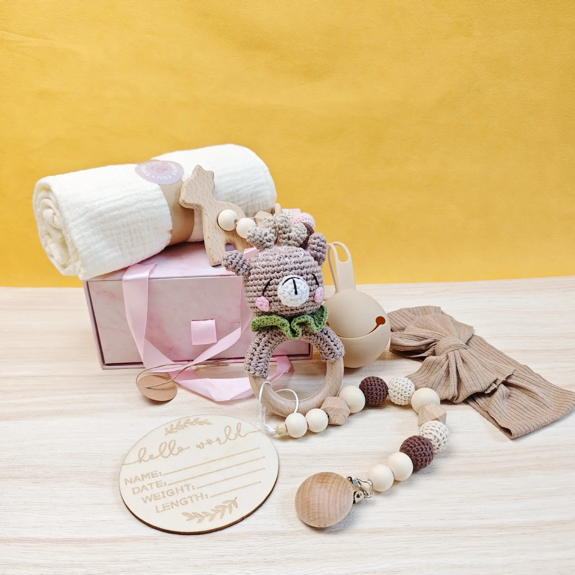 Newborn Gift Set - Baby Rattle Milestones Keepsake Box