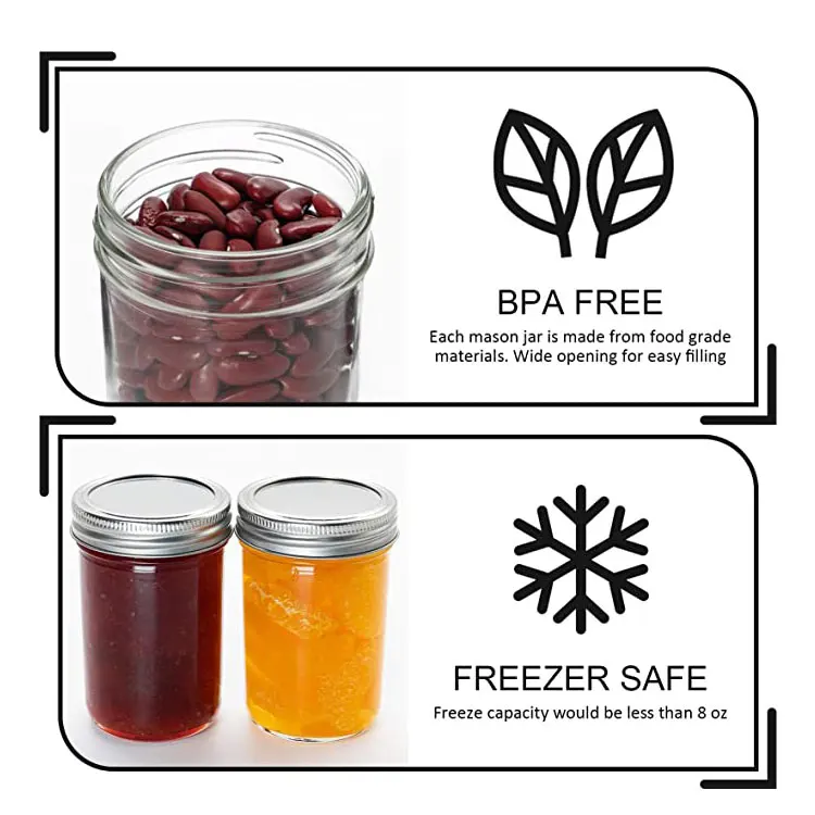 Empty Wide Mouth Round Glass Jar 8 Oz - Airtight Double Lid