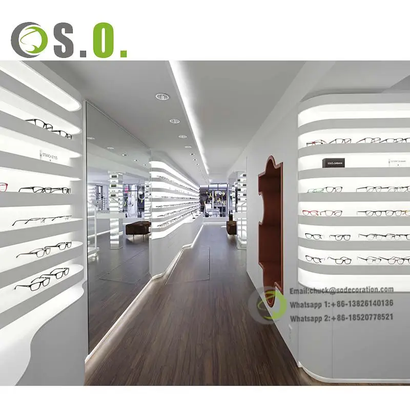 Customized Optical Shop Interior Design Wooden Eyewear Display Cabinet ...