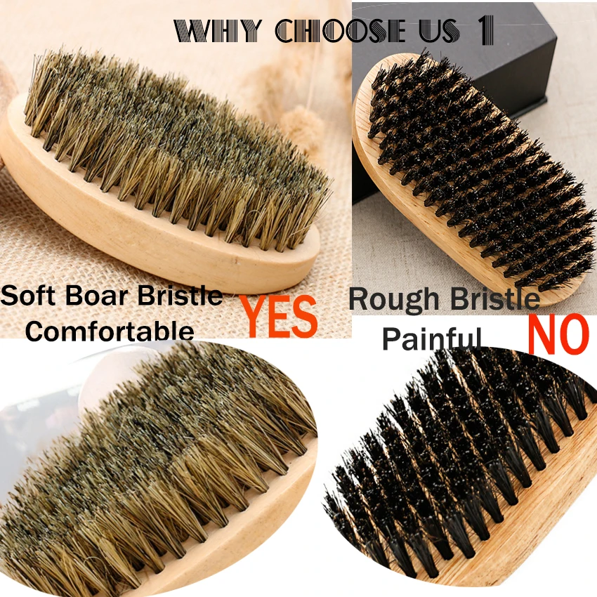Professional Soft Boar Bristle Wood Beard Brush Kit