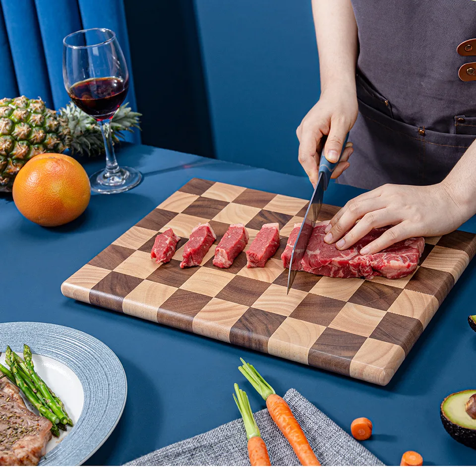 Large Acacia Solid Wood Checkerboard Engraved Butcher Chopping Blocks ...