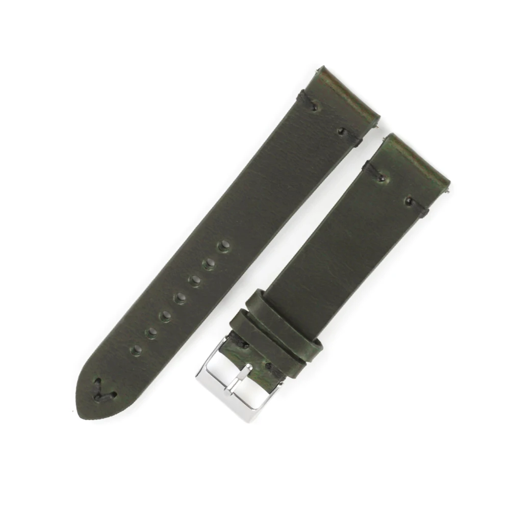 Hand Made Retro Red Brown Leather Watch Band - Quick Release