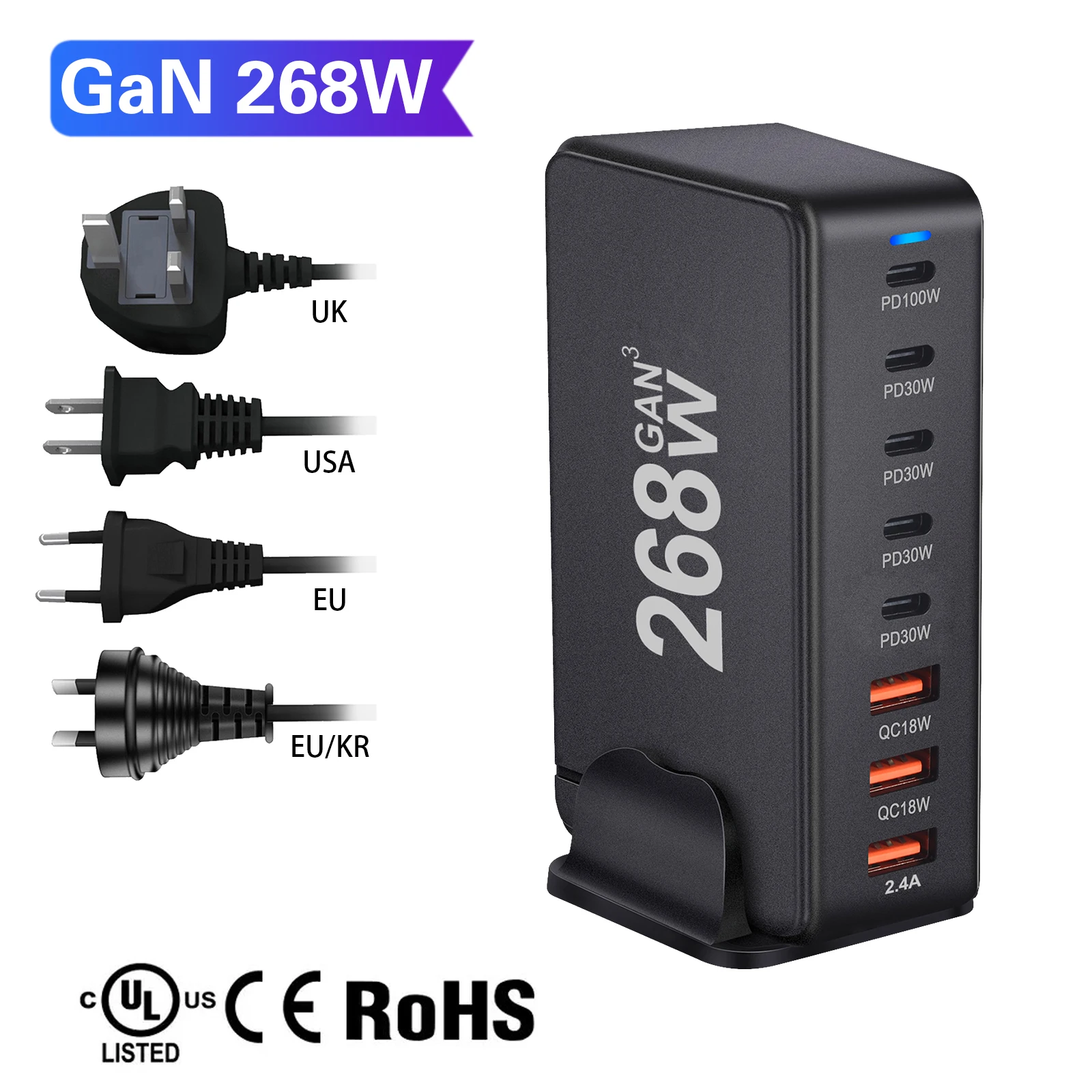 268w Gan Multi-ports Usb Type C Fast Charger Multiple Ports Pd Qc4.0 ...
