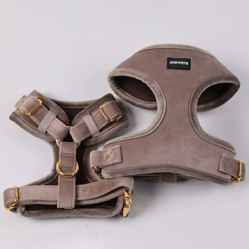 Luxury Adjustable Custom Velvet Plain Solid Color Dog Harness Leash ...
