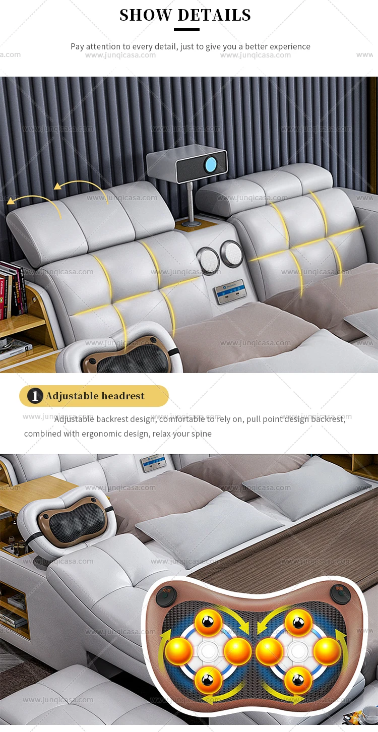 Modern Leather Smart Bed with Storage Box Function