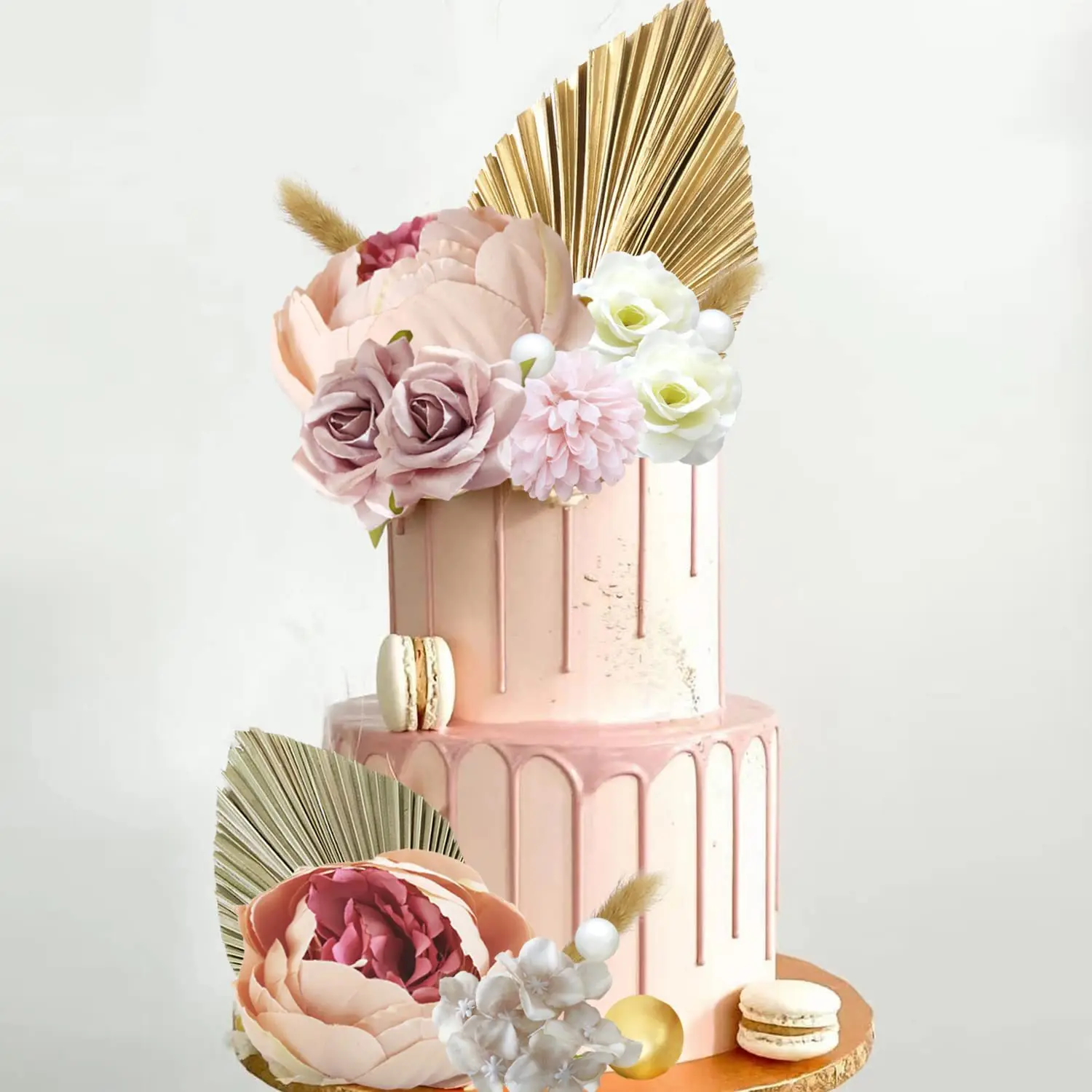 Bohemian Theme Cake Topper Vintage Artificial Rose Flowers Leaves For ...