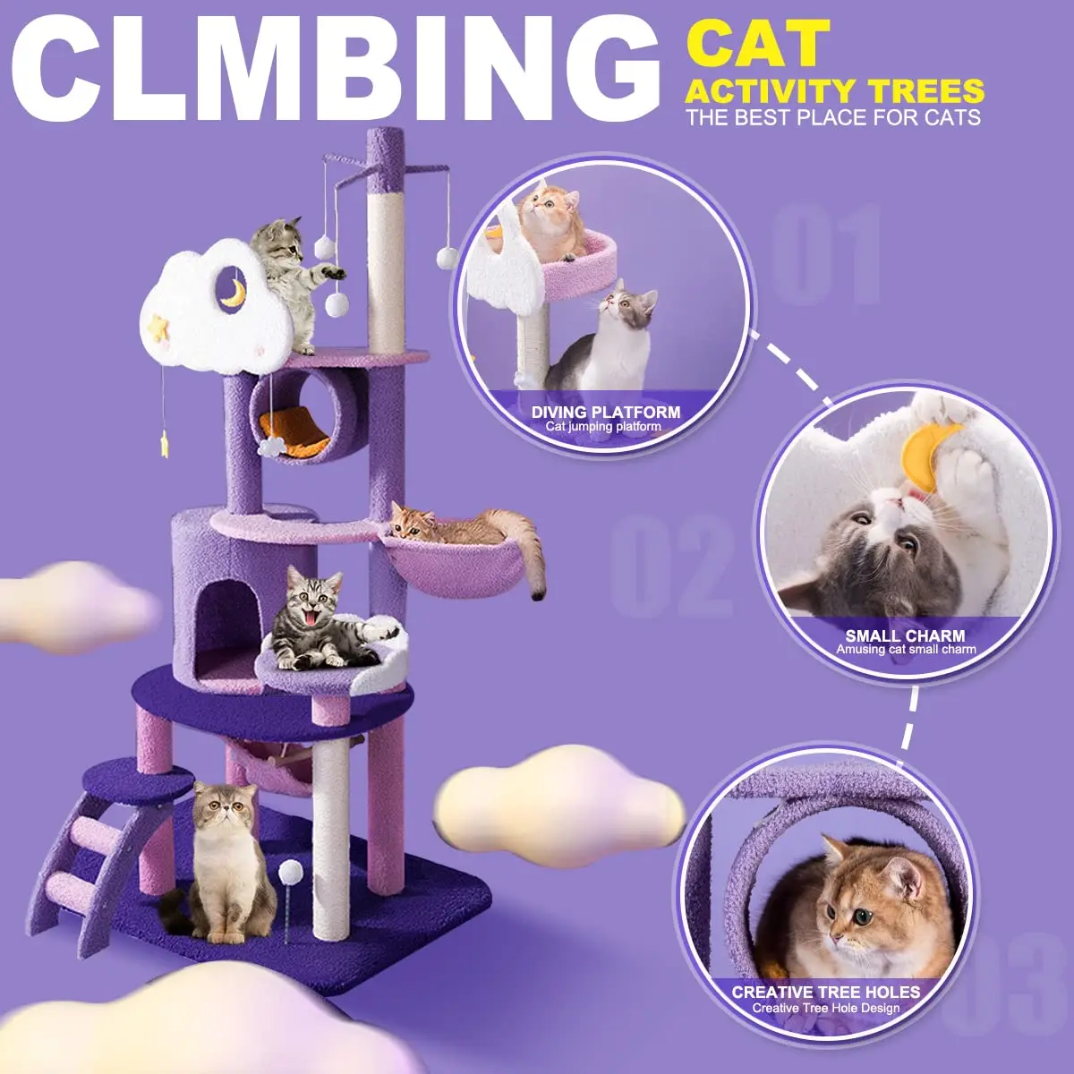 Petdom Cat Tree Interactive Toys With Natural Sisal Scratch Board Cats ...