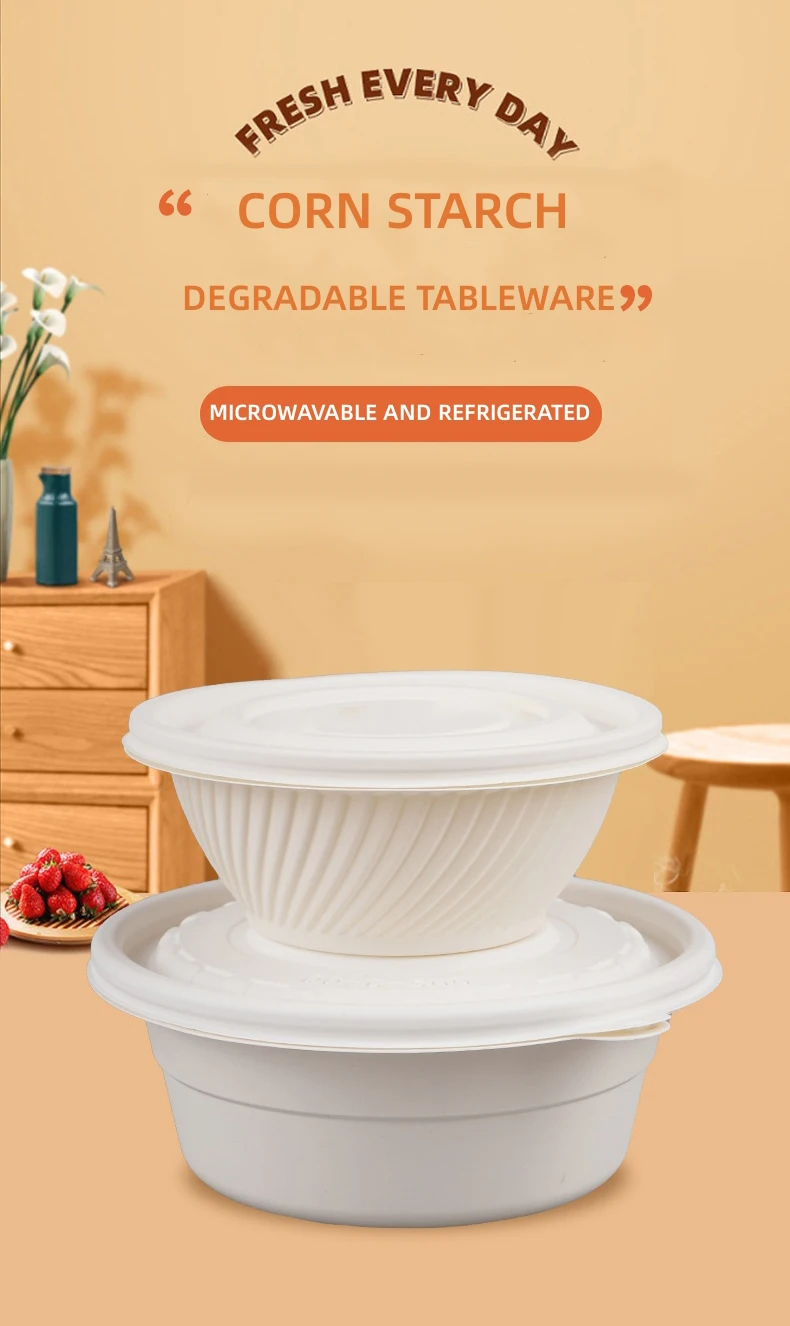 Disposable Corn Starch Lunch Box Degradable Packaging Round Bowl Plate ...