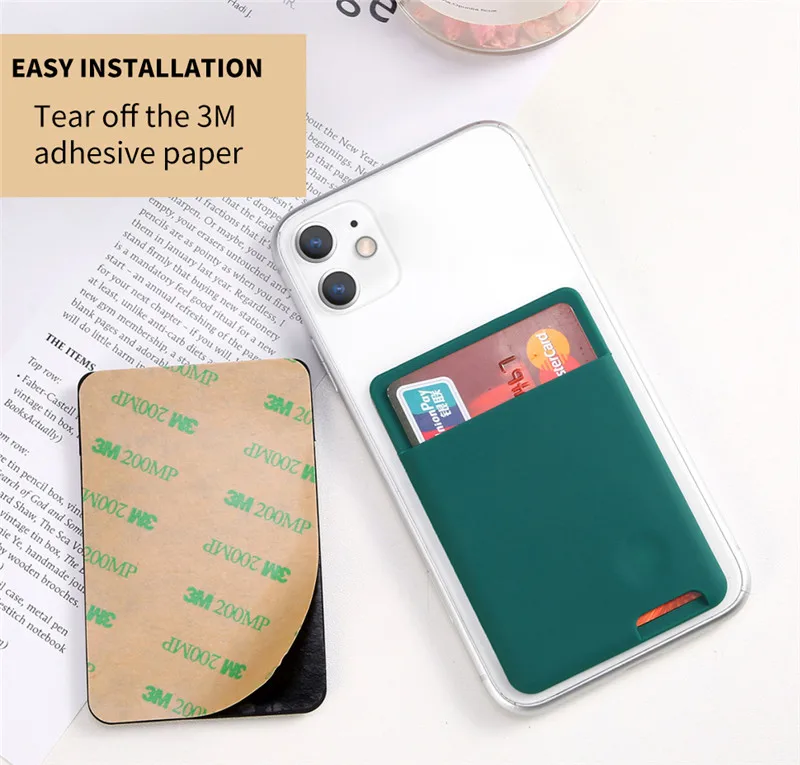 Fashion Silicone Phone Case Card Bags Wallet Stick-on Phone Back Card ...