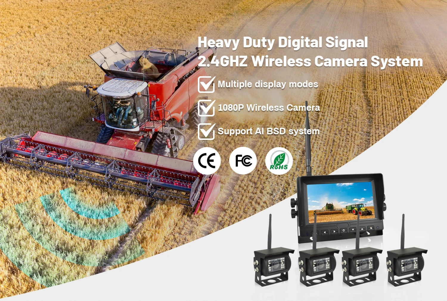 7inch AI BSD Radar System for OEM with 4ch & 7inch Wireless Display ...