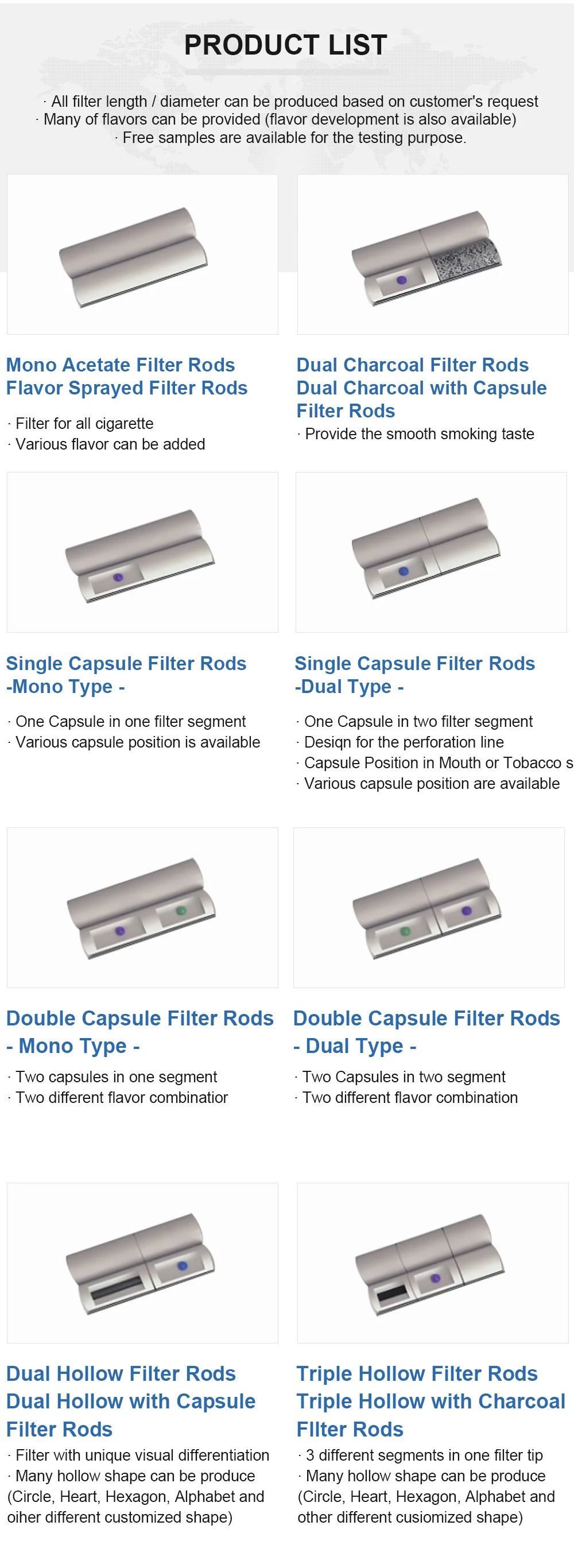 Reliable South Korean Brand Dual Type Filter Rods With Large Production ...