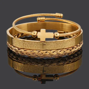 2024 Roman Numerals Wire Twist Cuff Bracelet Cross Stainless Steel ...