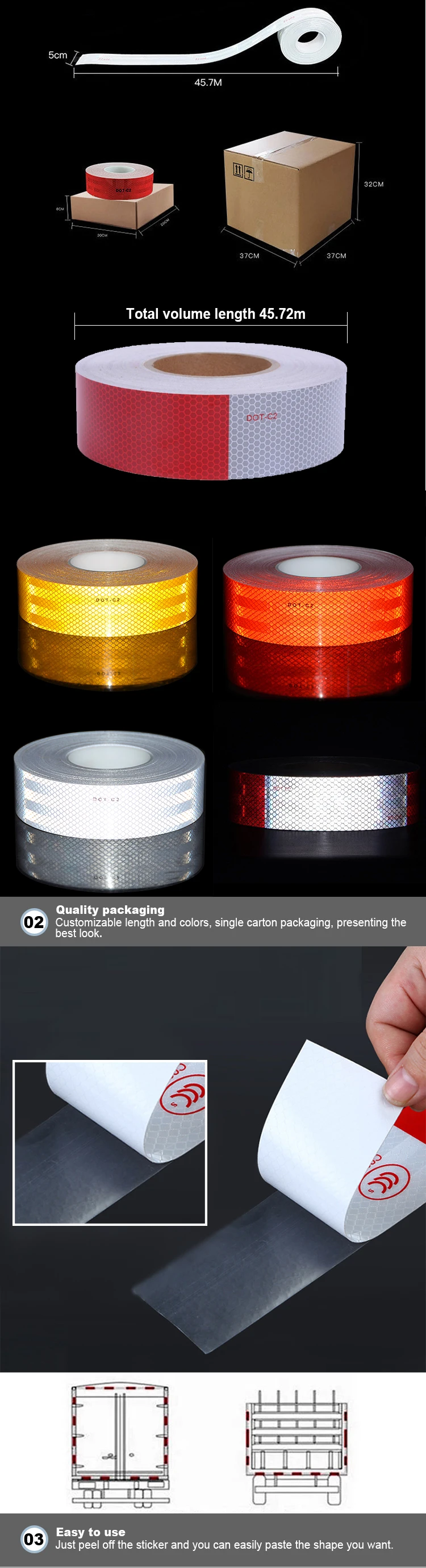 Reflector Tape Reflective Stickers Goldenfox DOT-C2 Reflective Tape - 2 ...