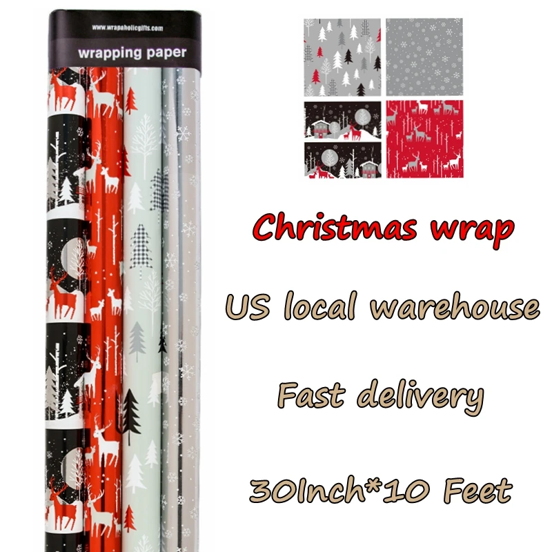 New York Warehouse Glittering Christmas Wrapping Paper Set Santa ...