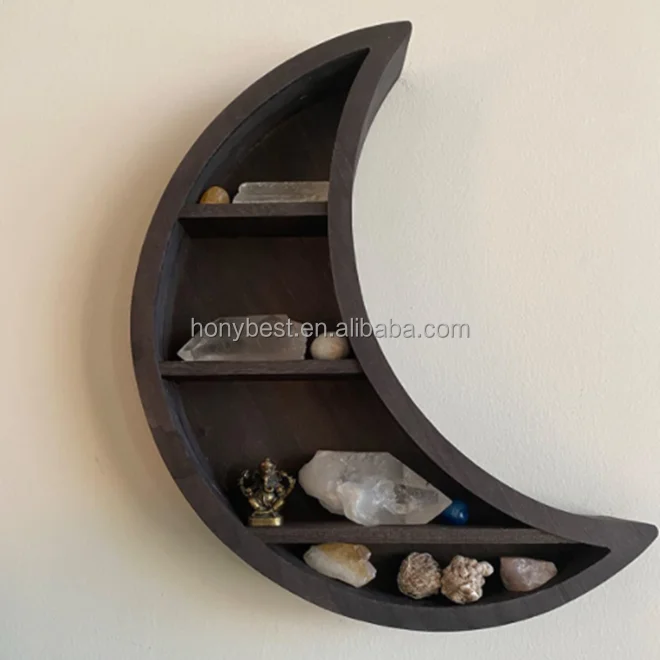 Vintage Moon Shelf with Stairs - Burnt Wood Floating Shelves