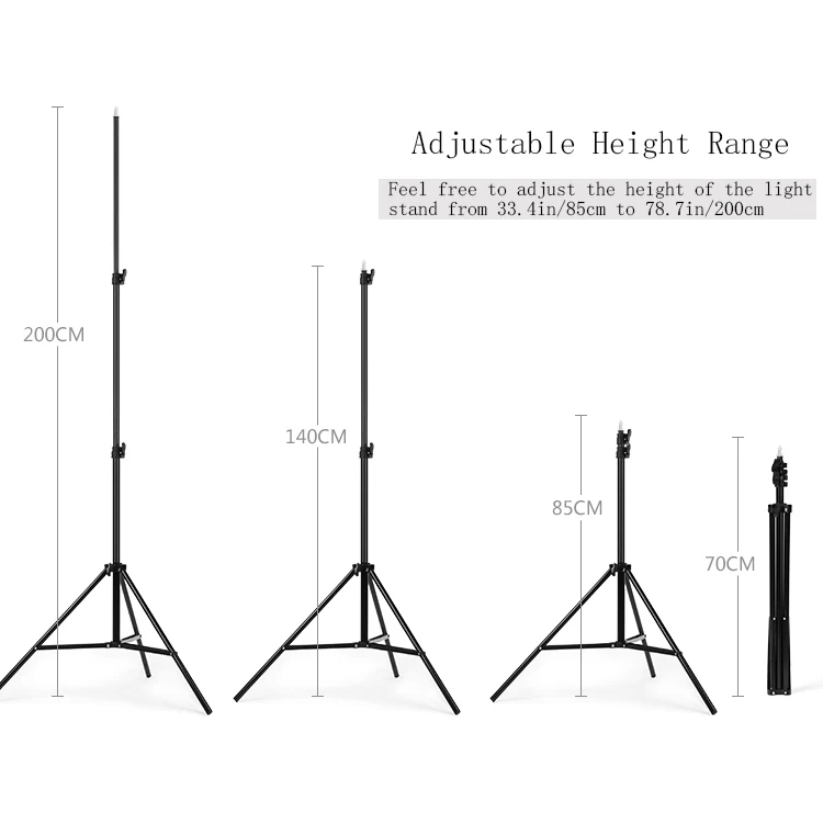 2M Adjustable Light Stand with 1.4M Boom Arm for Photography