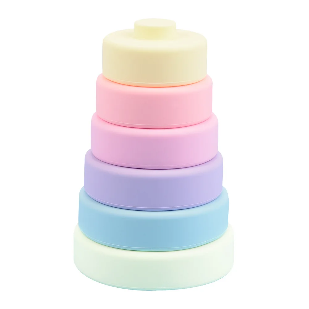 Early Educational Toys Silicone Rainbow Stacking Ring Tower Game Blocks ...