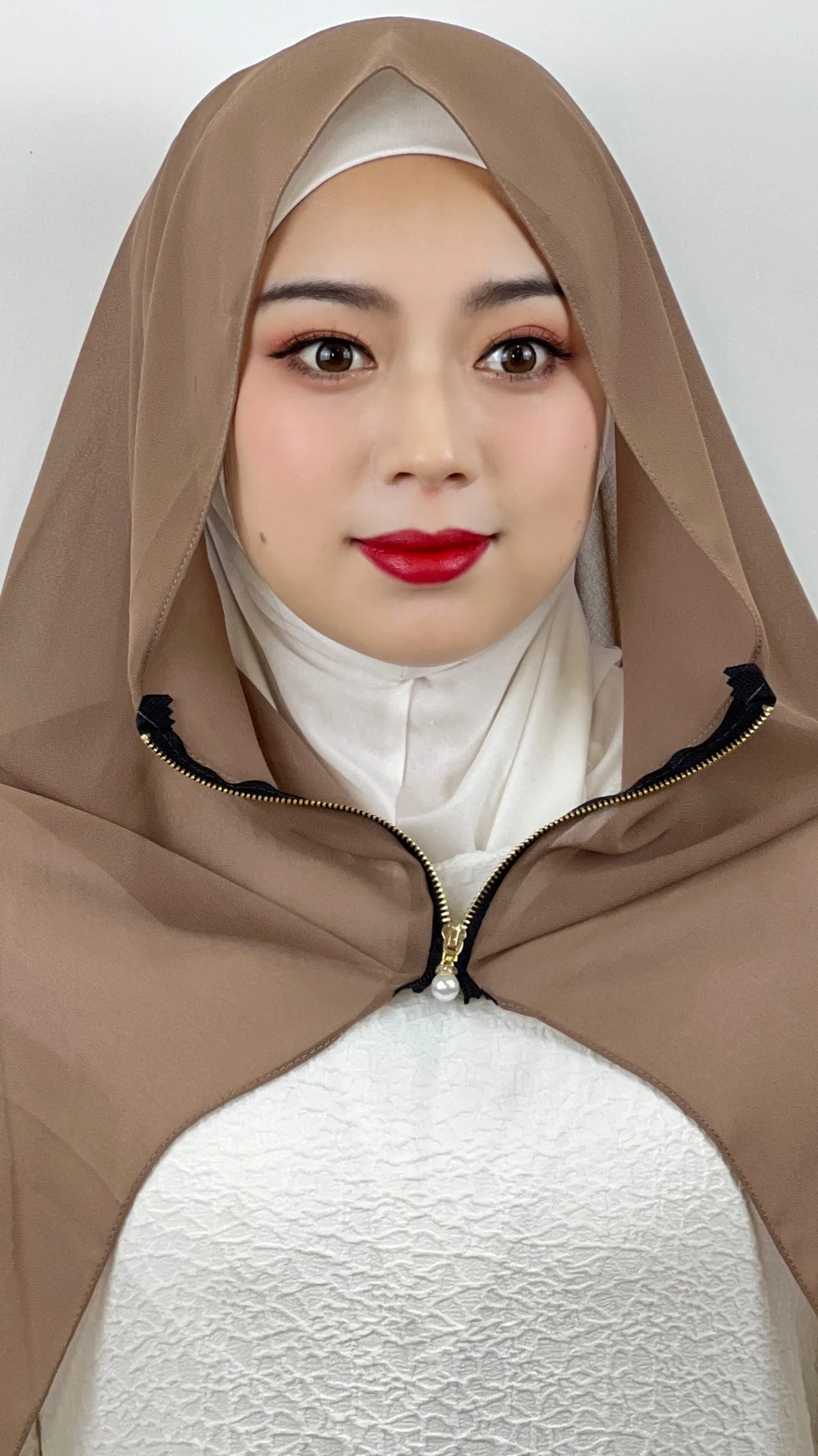 Simple Design Hijab Women Pearl Chiffon Zipper Scarves High Quality ...