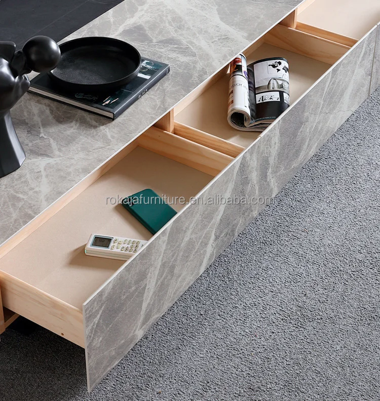 Italian Style Gray Slate TV Stand - Minimalist Design