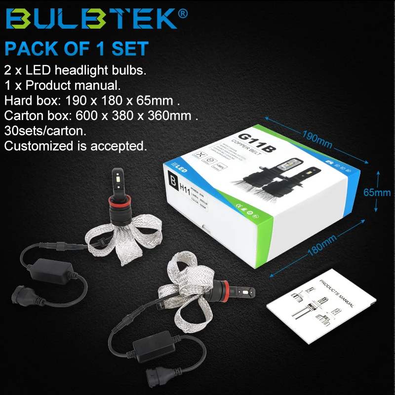 Bulbtek G11b Psx26大功率汽车灯泡汽车h4 H7 Psx26超亮无风扇汽车发光二极管前照灯前照灯 - Buy Led ...