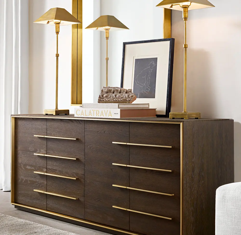 Modern Sideboard Raised Metal Framing Hardware Highlights Simple Linear ...