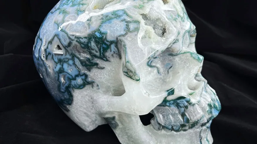 Natural Hand Carved Big Agate Geode Skulls Druzy Moss Agate Skulls For ...