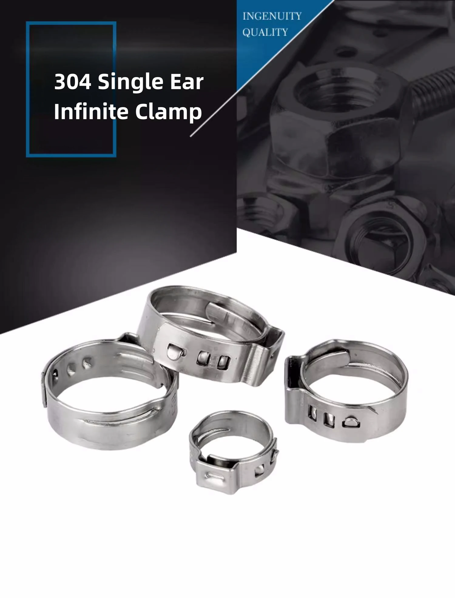 304 Stainless Steel Single Ear Hose Clamps, Crimp Hose Clamp Assortment ...