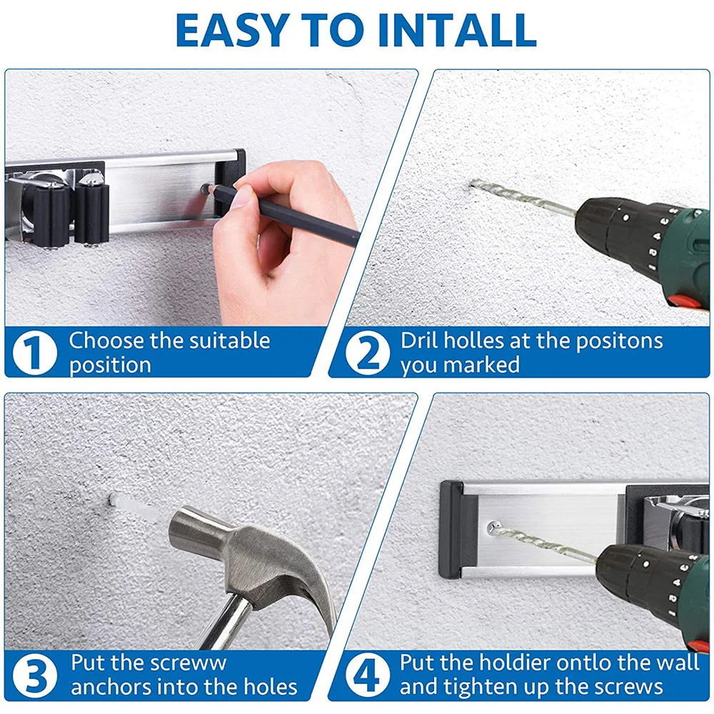 Esd Stainless Steel Wall Mounted Broom And Mop Holder Movable Racks And ...