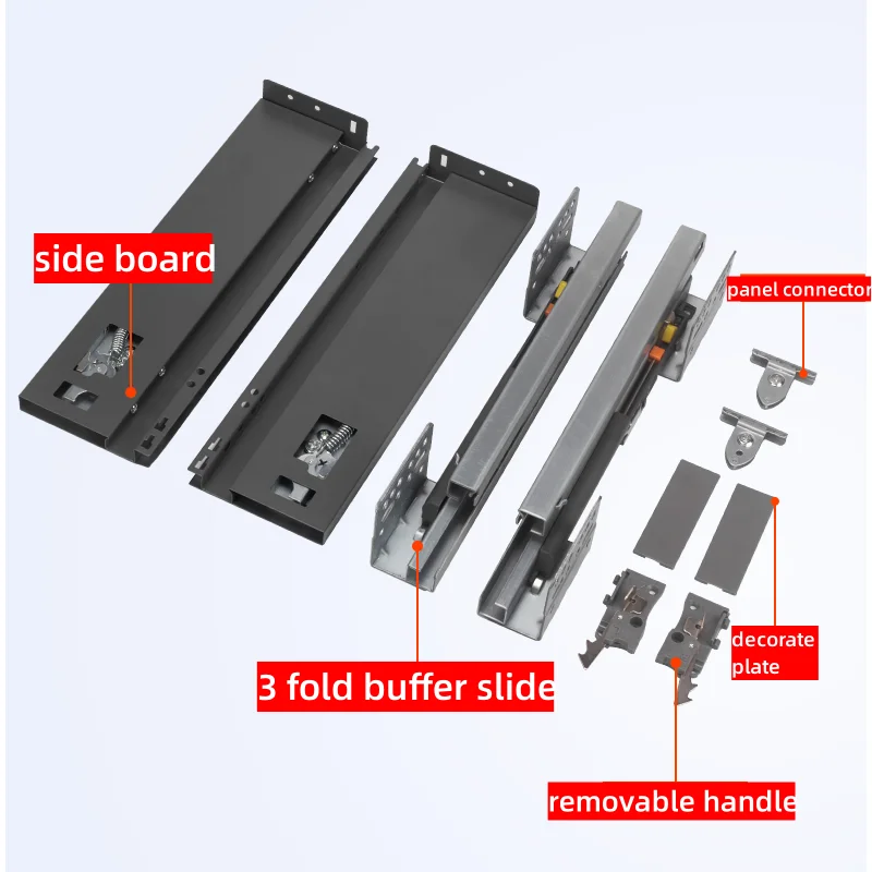 Soft Close Push To Open Telescopic Slim Tandem Metal Box Drawer Slide ...