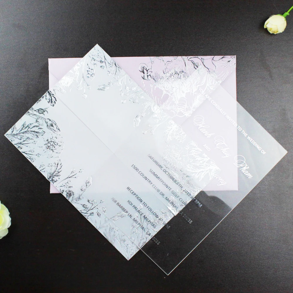 Chic Personalised Translucent Vellum Gold Floral Wedding Invitations ...