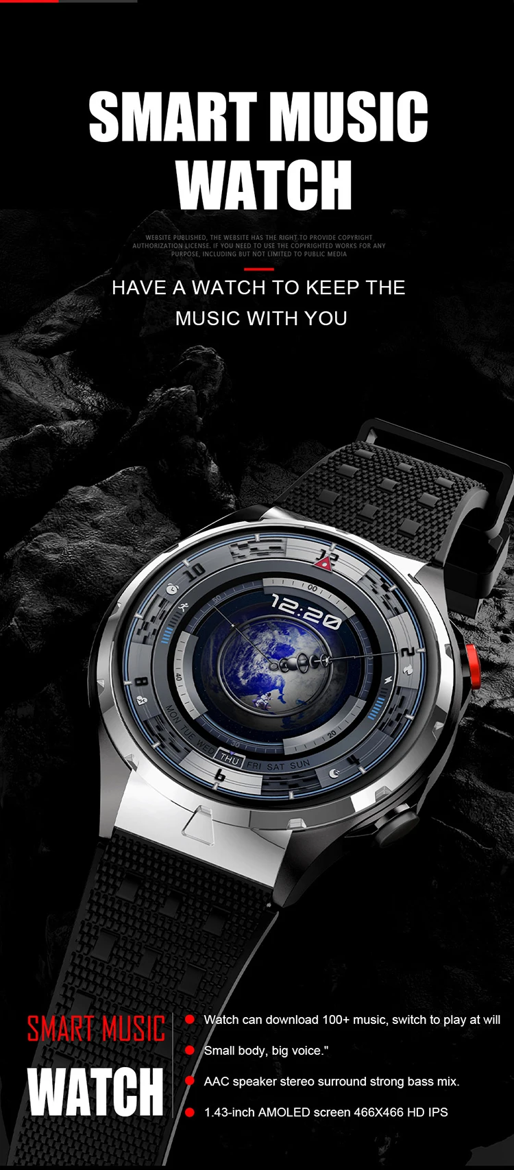 Luxury Men's Smartwatch with AMOLED Screen & Music Support