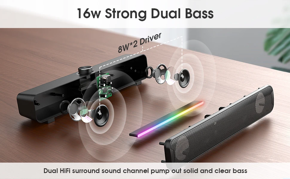 ONIKUMA L16 3D Surround Mini Wireless Soundbar - Portable & High Quality