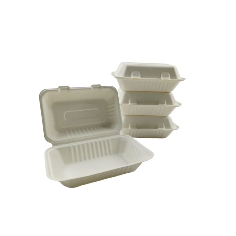 Compostable Sugarcane Bagasse Pulp Clamshell Lunch Box 9x6 Inch Eco ...