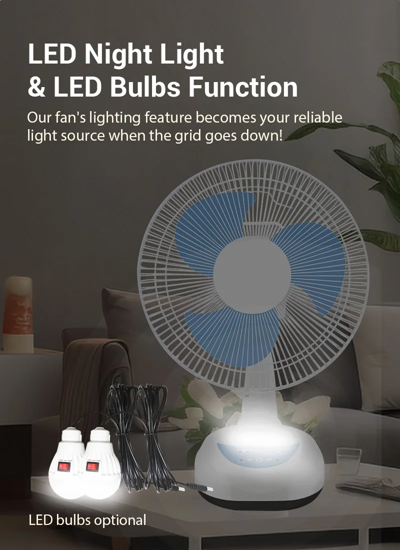 12 Inch Rechargeable Table Fan - AC/DC LED Emergency Desk Fan