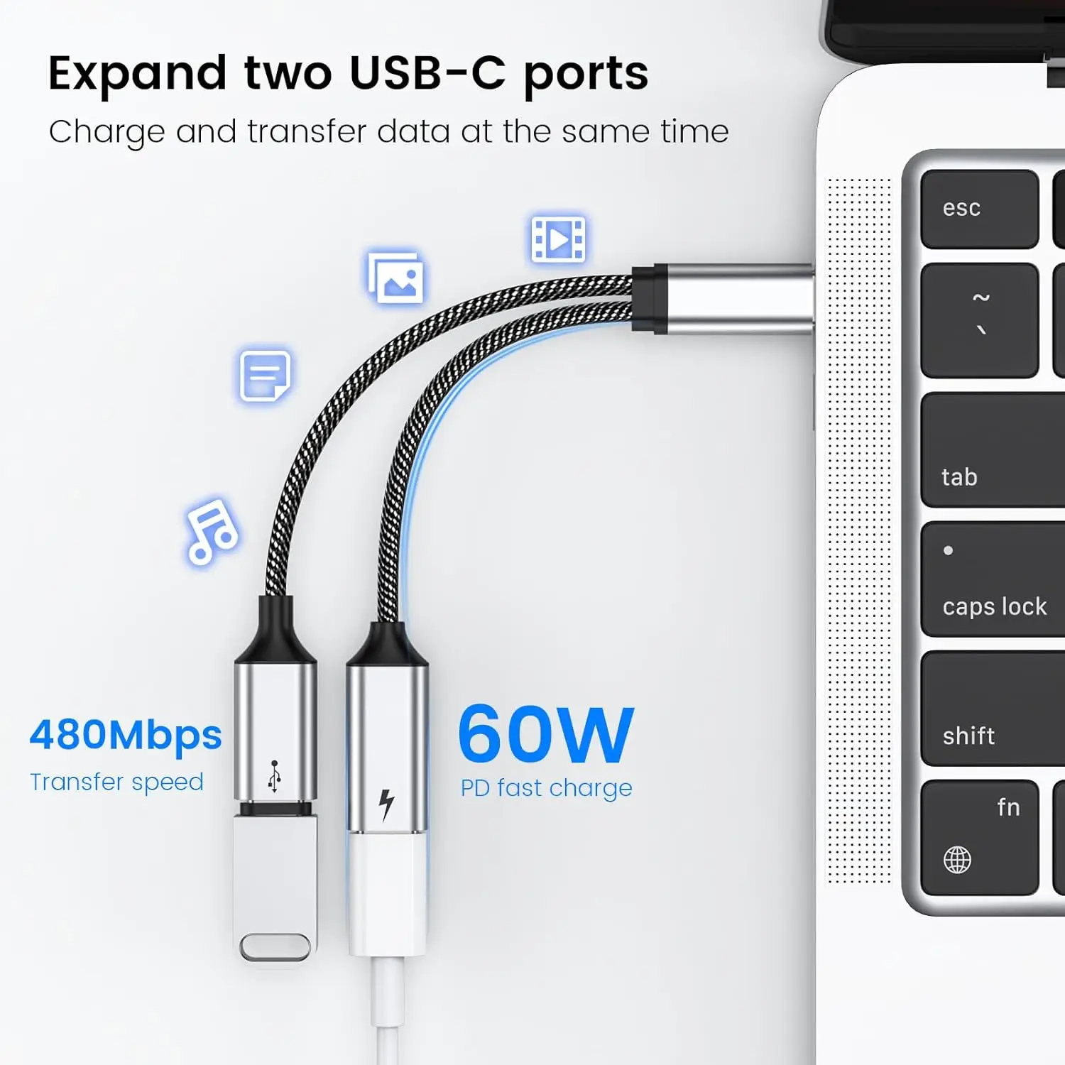 Usb C To Usb C Splitter Y Cable Adapter Pd And Audio 2 In 1 Usb C ...