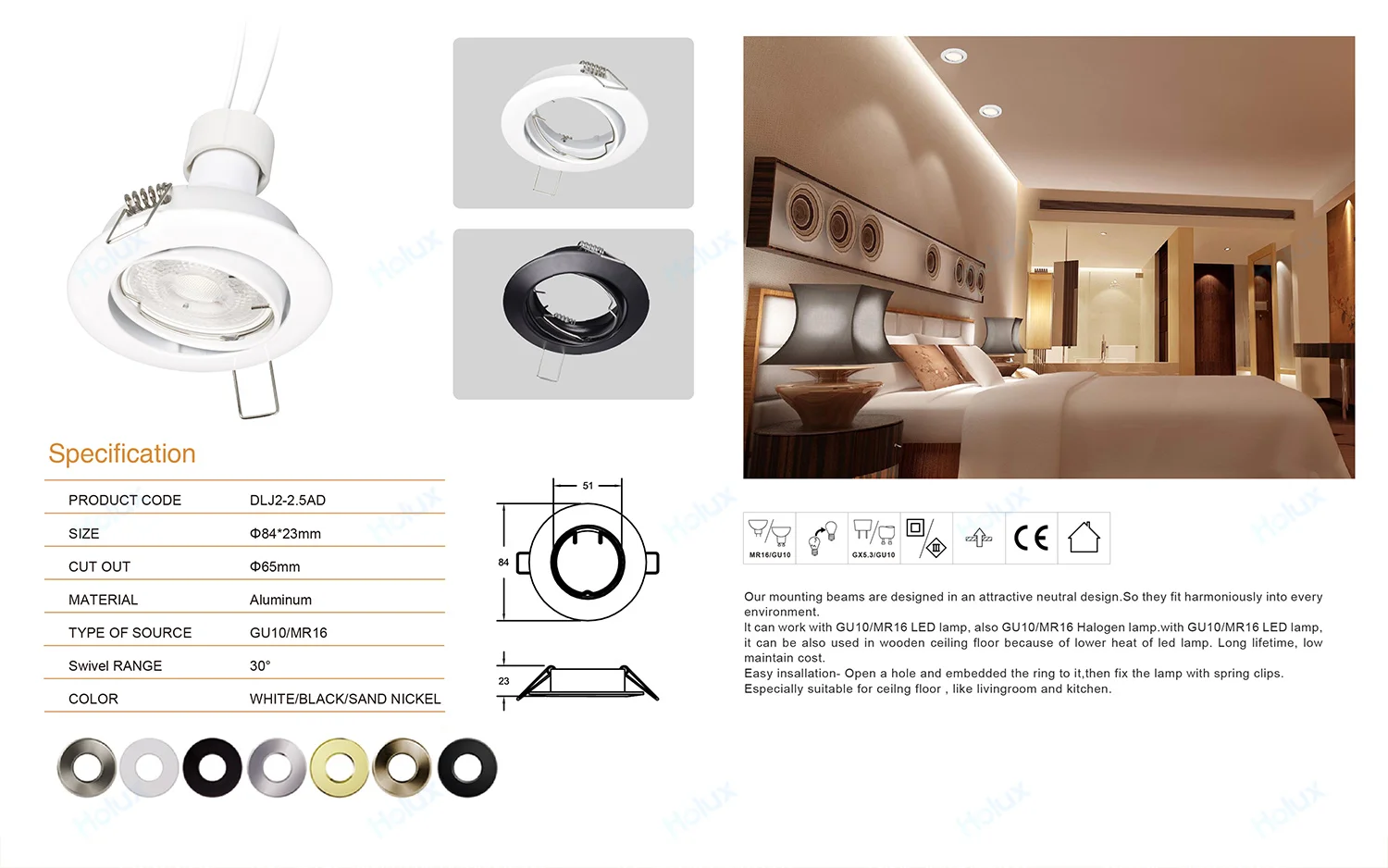 In Stock GU10 MR16 Module Mounting Frame Housing With Cut Out 55/65/70 ...