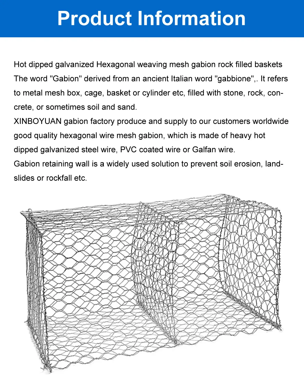 Xinboyuan Standard Sizes Woven Gabions 1x1x2 Gabion Box Walls Mesh Box ...