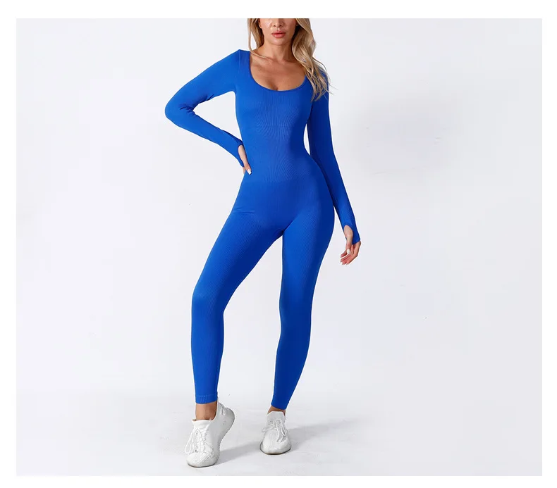 High Elastic Abdominal Compression One-Piece Yoga Jumpsuit Long Sleeve ...