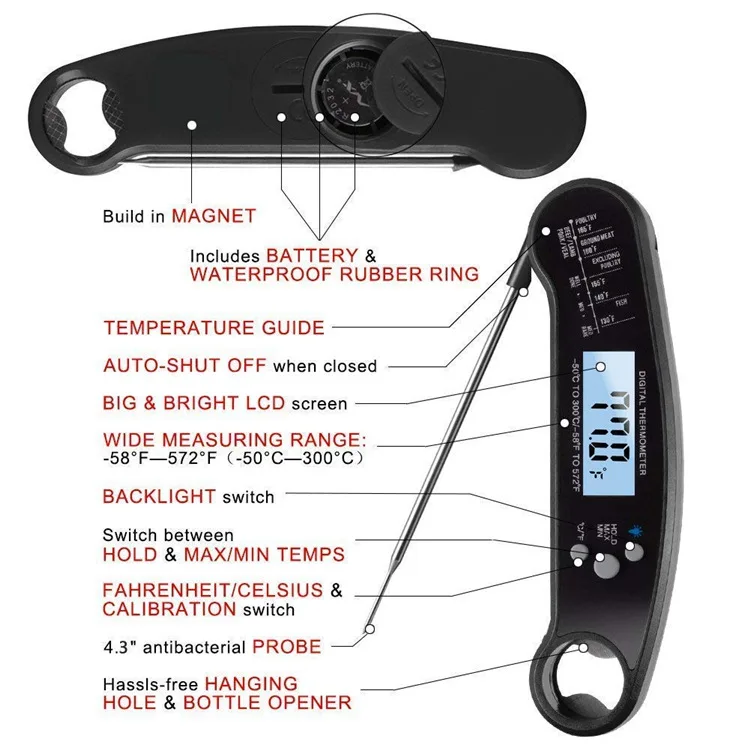 Outdoor Grilling and BBQ Thermometer Digital Instant Read Food ...