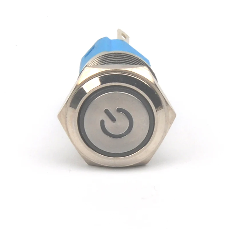 16mm IP65 waterproof push button switch LED 1NO round flat head metal ...