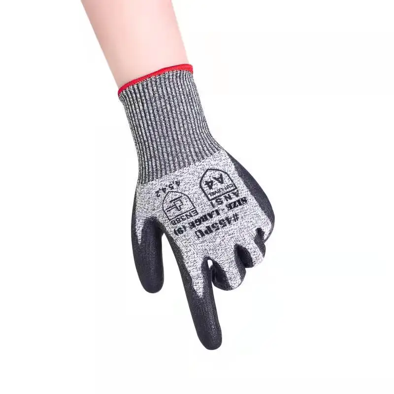 Factory Wholesale Ansi A4 En388 4542 Hppe Black Pu Coated Gloves Anti Cut Safety Gloves Cut ...