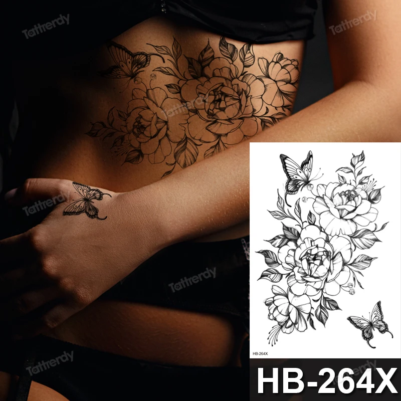 Tattoo Sticker Flower Big Body Art Waterproof Temporary Sexy Thigh