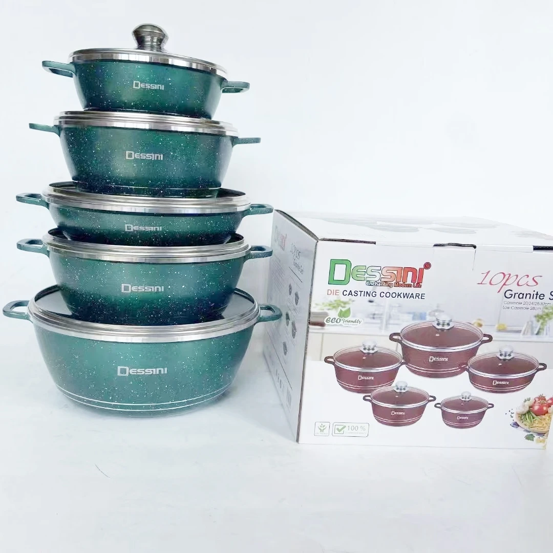 Dessini Popular Non Stick Pot 10 Piece Set Marble Casserole Pot Fry Pan ...