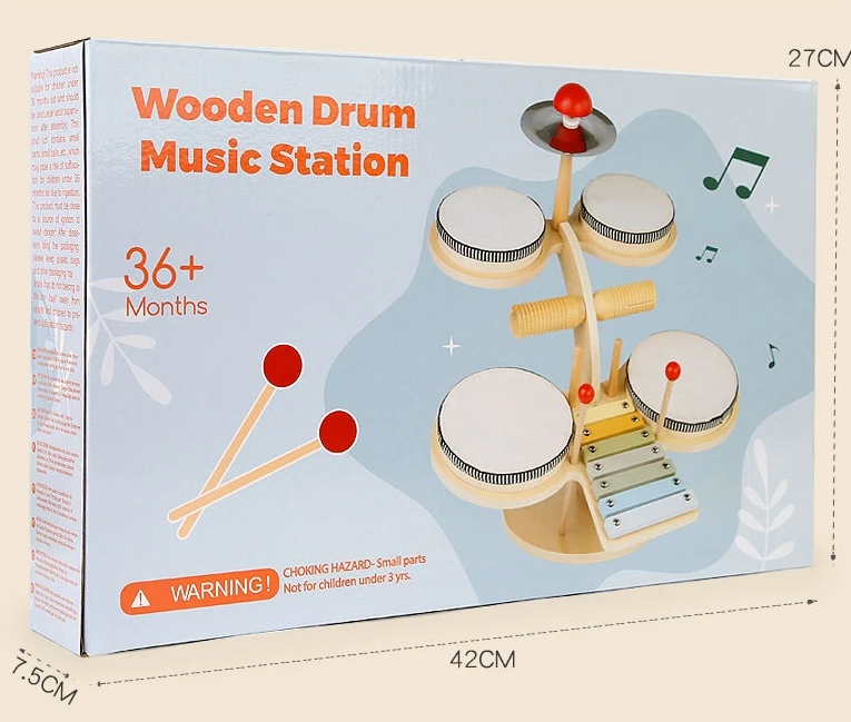 Cute Design Wooden Drums Set Toy Preschool Educational Music Toy For ...