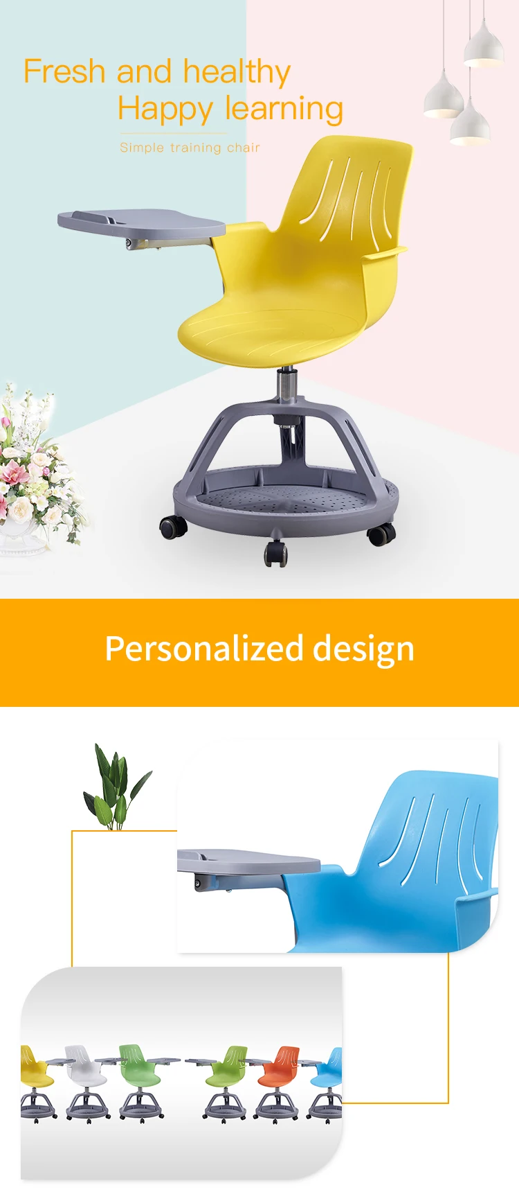 Stackable PP Plastic School Student Classroom Office Node Tripod Base ...