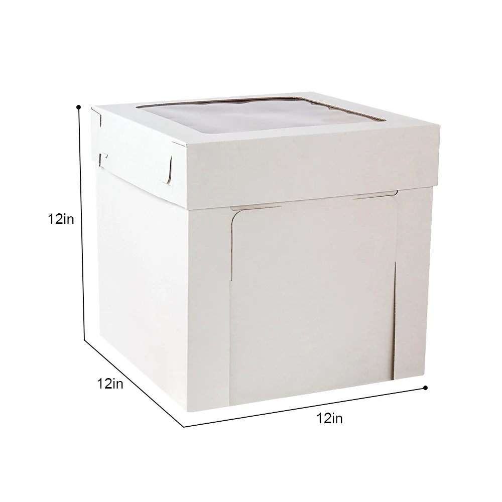 Custom 12 Inch Cake Boxes with Window - White Cardboard