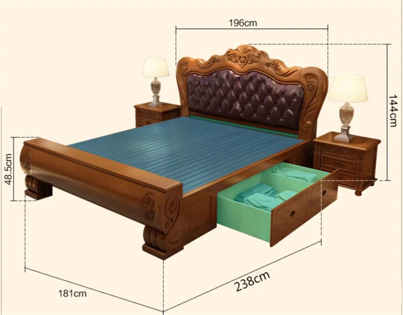 Custom Solid Wood European Bed Double Bed 2.2m King Size Wedding Bed ...