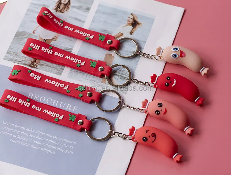 Cartoon Ham Sausage Keychain Bag Pendant Sausage Smile Cute Keychain ...