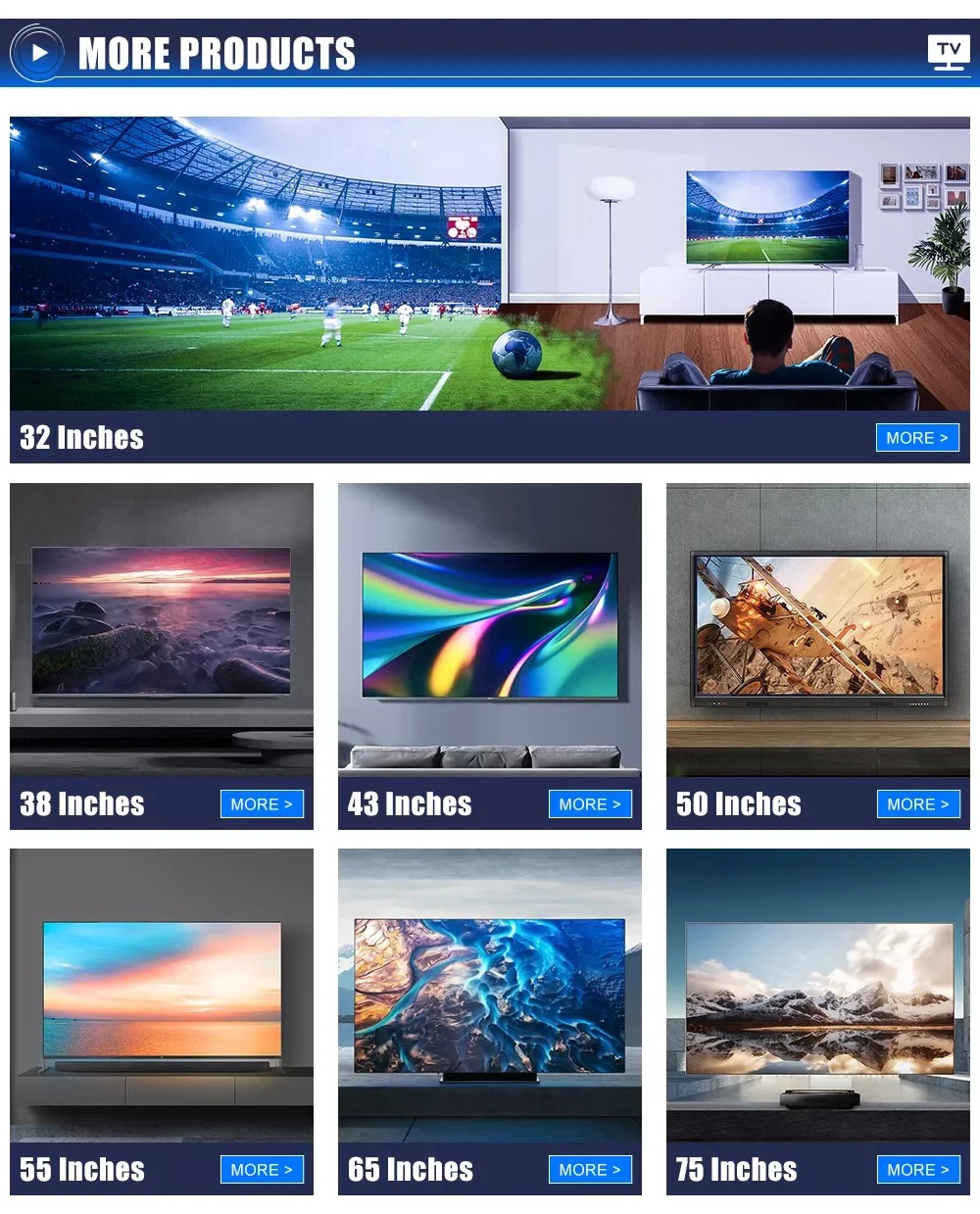 32 43 50 55 65 75 100 Inch 4K Smart TV for Screen Tempered Glass Large ...